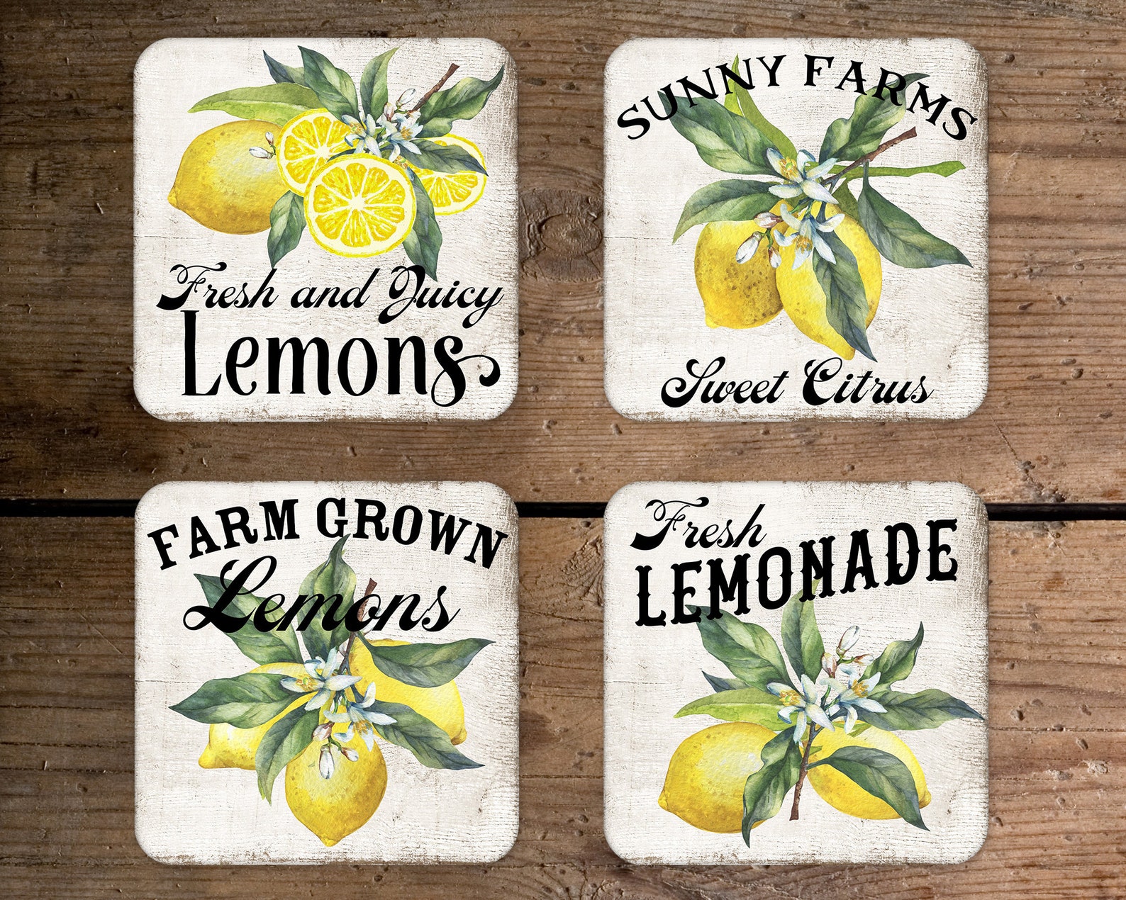 Lemon Farmhouse Coasters Lemon Coasters Wooden Coasters - Etsy