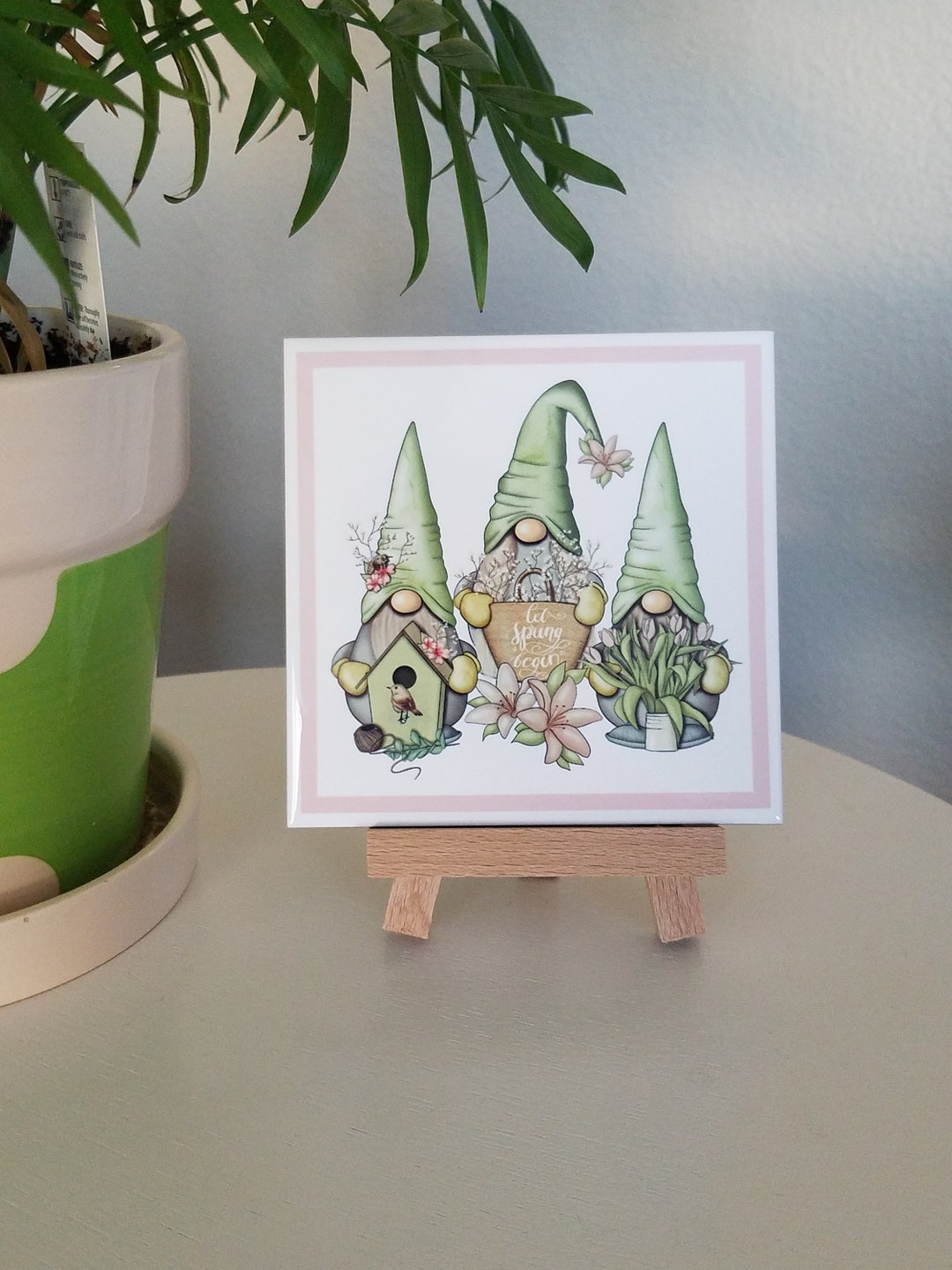 Spring Gnome Sign, Ceramic Tile Sign With Easel, Gnome Sign, Gnome ...