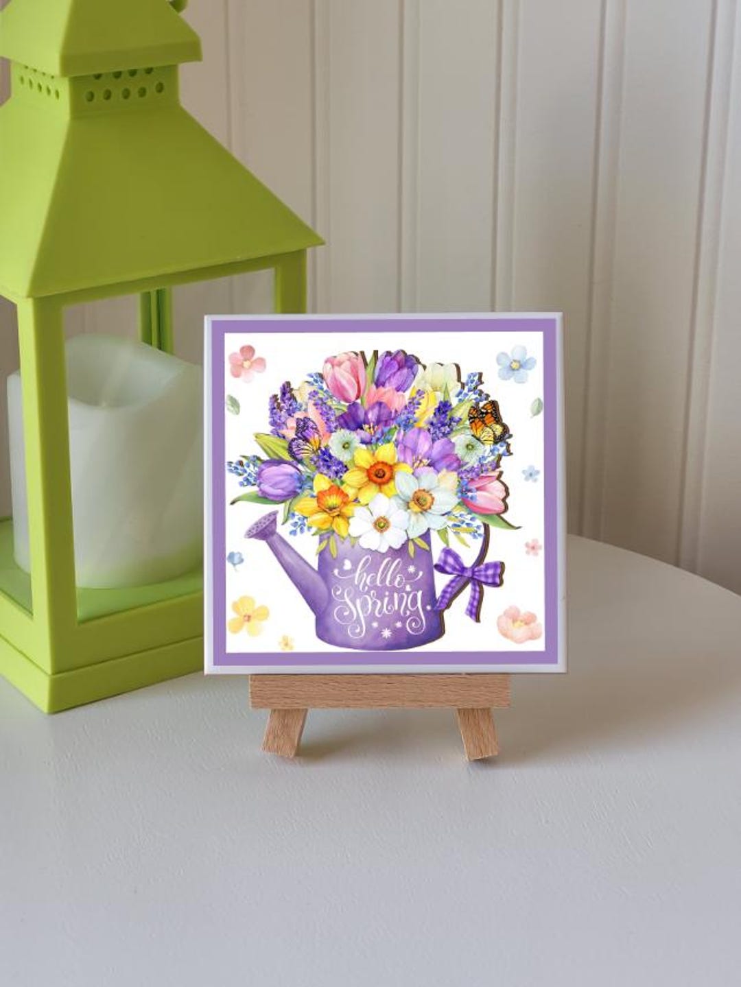 Hello Spring Sign, Ceramic Tile Sign, Farmhouse Decor, Easter Sign ...