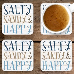 Beach Coasters, Salty Sandy & Happy Beach Coasters, Beach House Gift ...