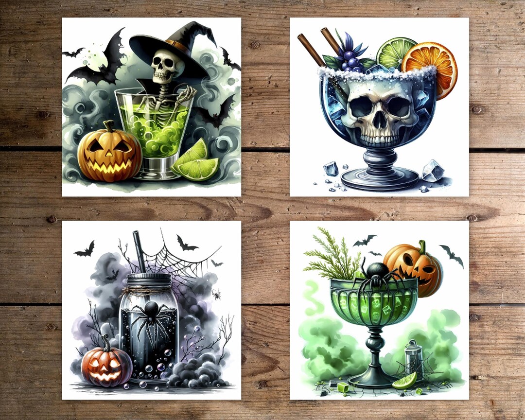 Spooky Halloween Coasters, Skull Coasters, Hardboard Coasters, Creepy ...
