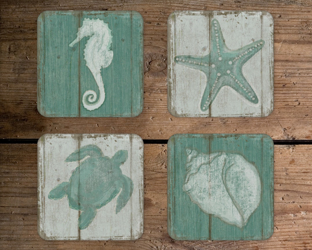 Ocean Creatures, Wood Coasters, Nautical Decor, Drink Coasters, Beach ...
