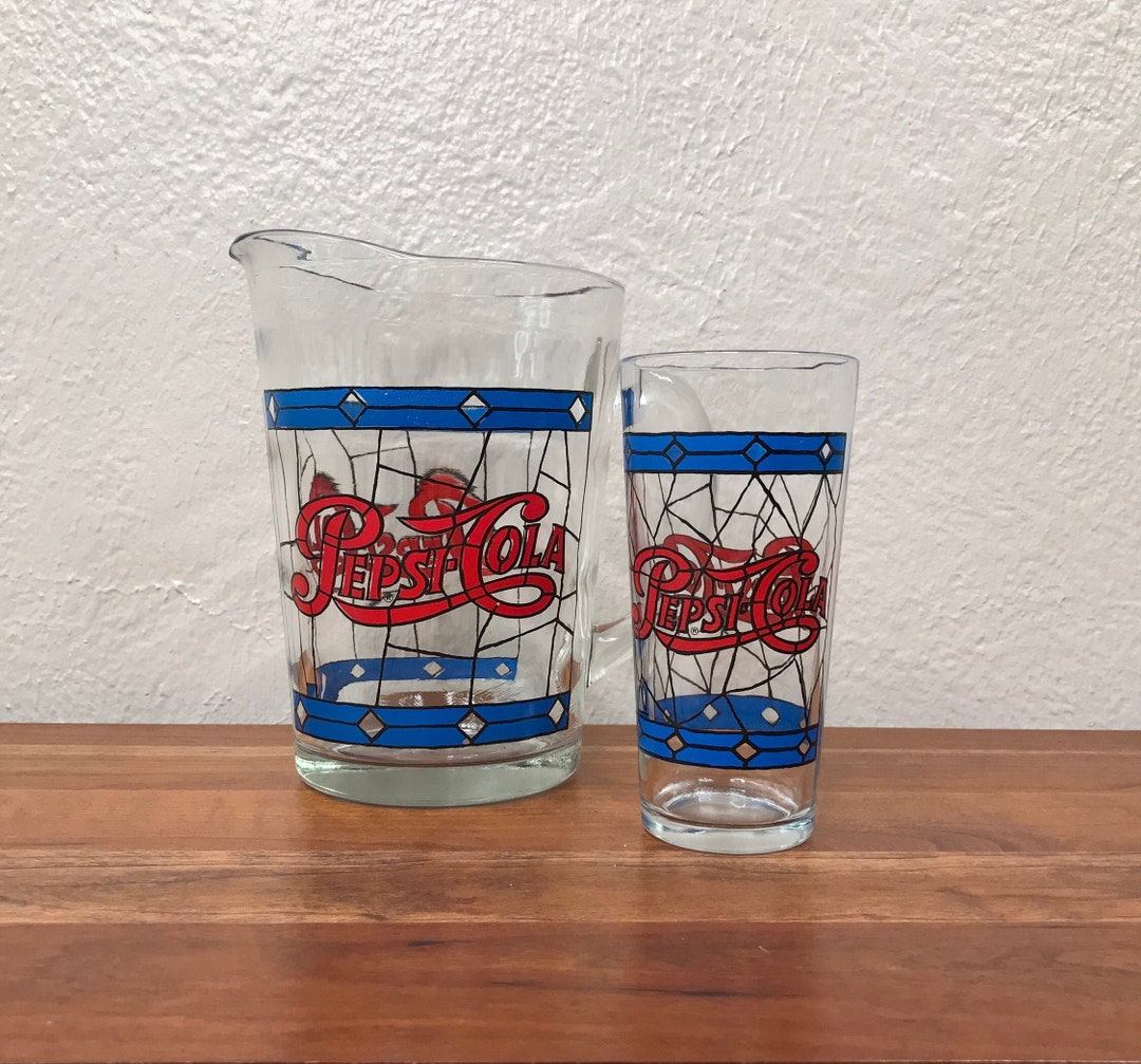 Vintage Stained Glass Pepsi-cola Pitcher and Glass - Etsy