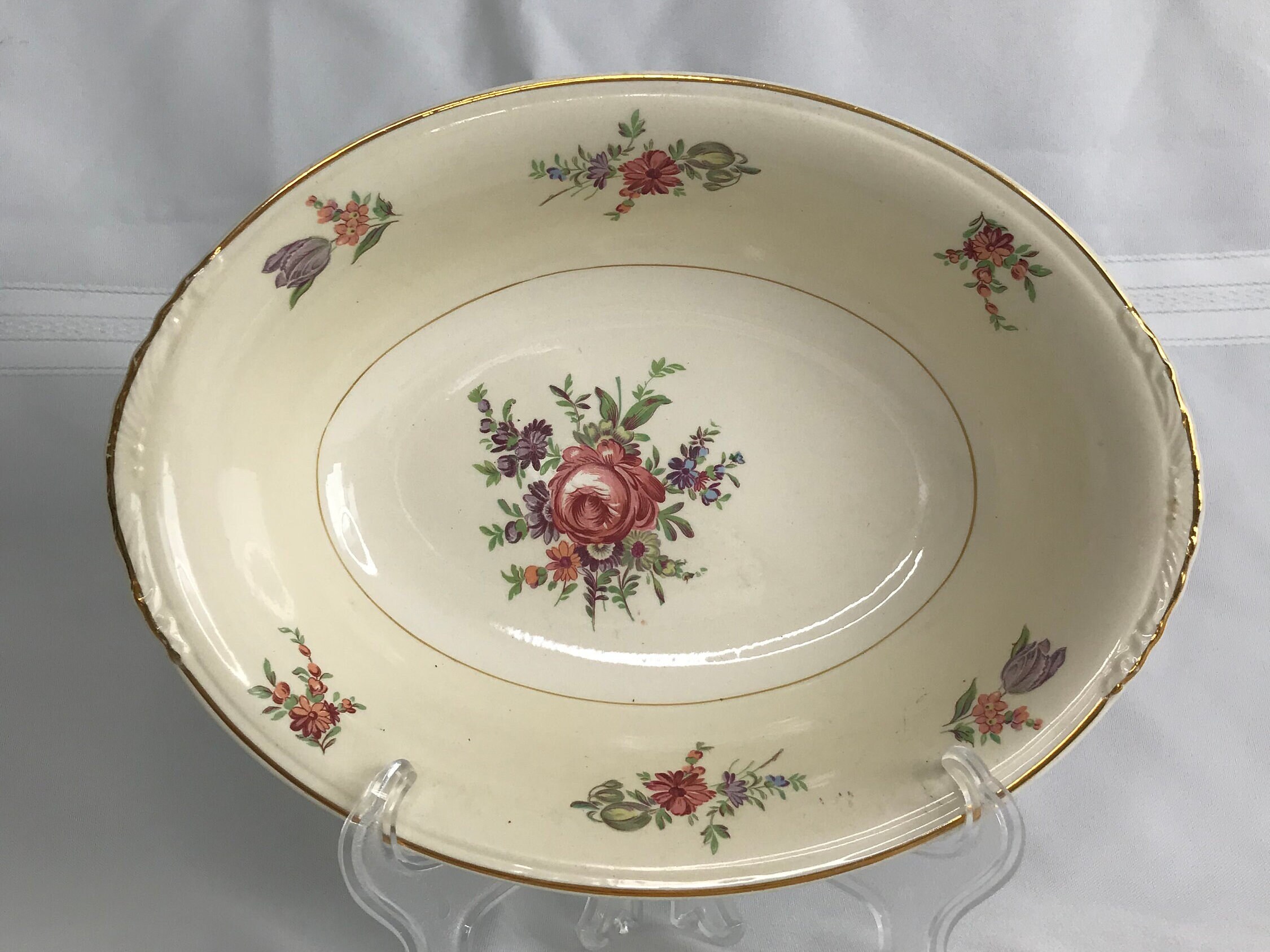 VINTAGE. 3 Homer Laughlin dessert plates Priscilla Pattern gold trim ...