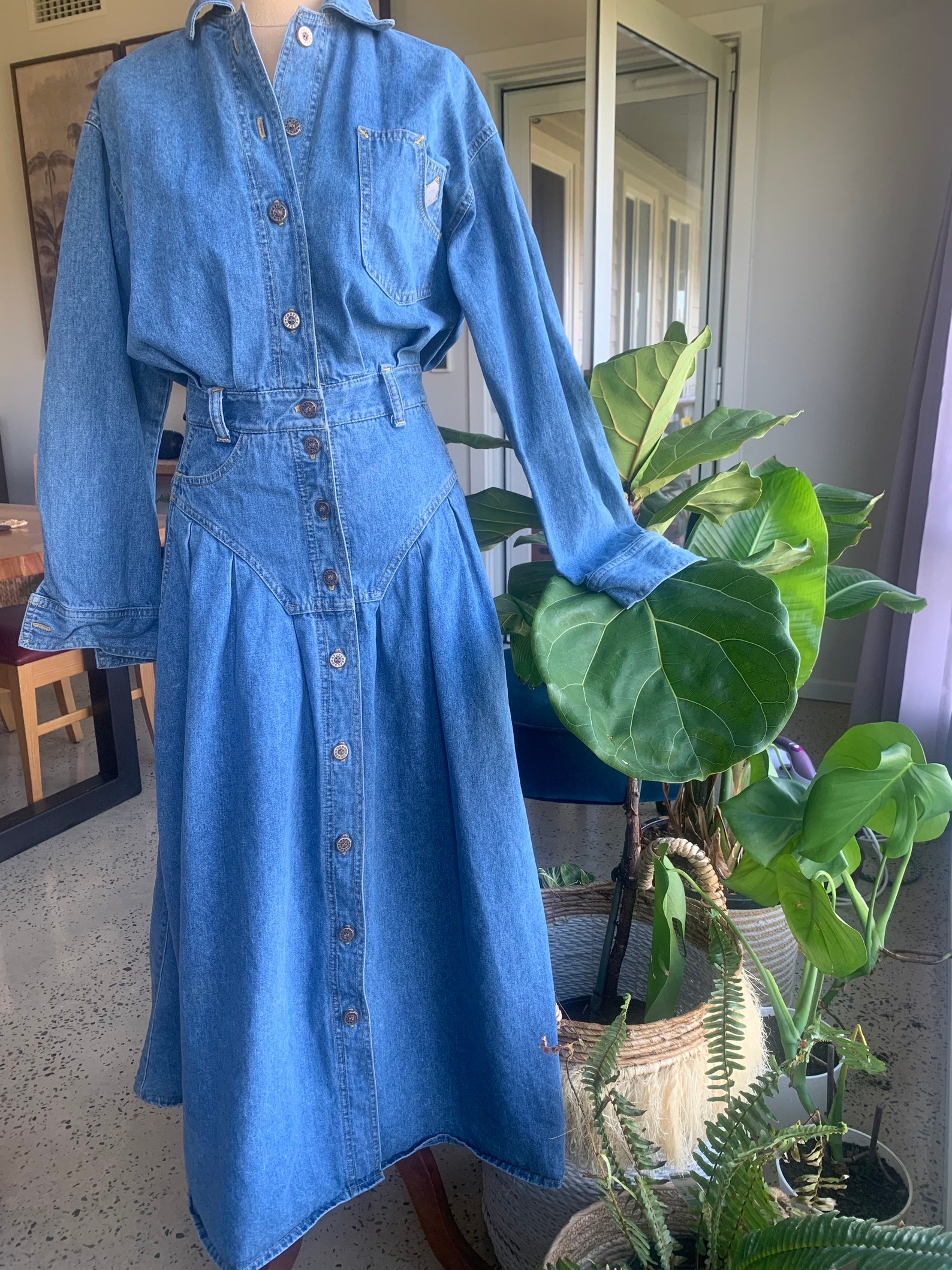 Corfu Denim Dress / 80s Denim Dress / 80s Glam Denim Dress - Etsy
