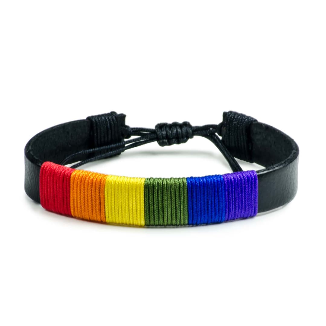 Pride Bracelet Rainbow Flag LGBT Unisex Black Leather Bracelet - Etsy