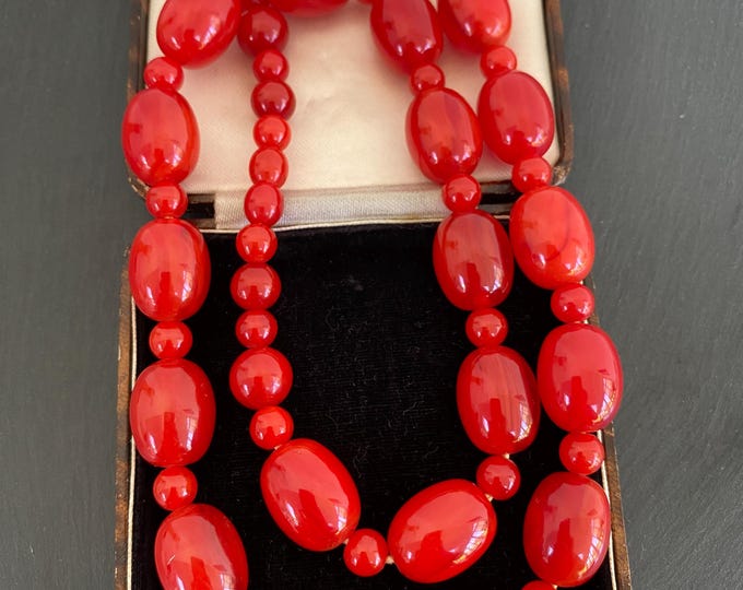 Vintage Art Deco Bubble Gum Red Cherry Amber Genuine Bakelite Bead ...