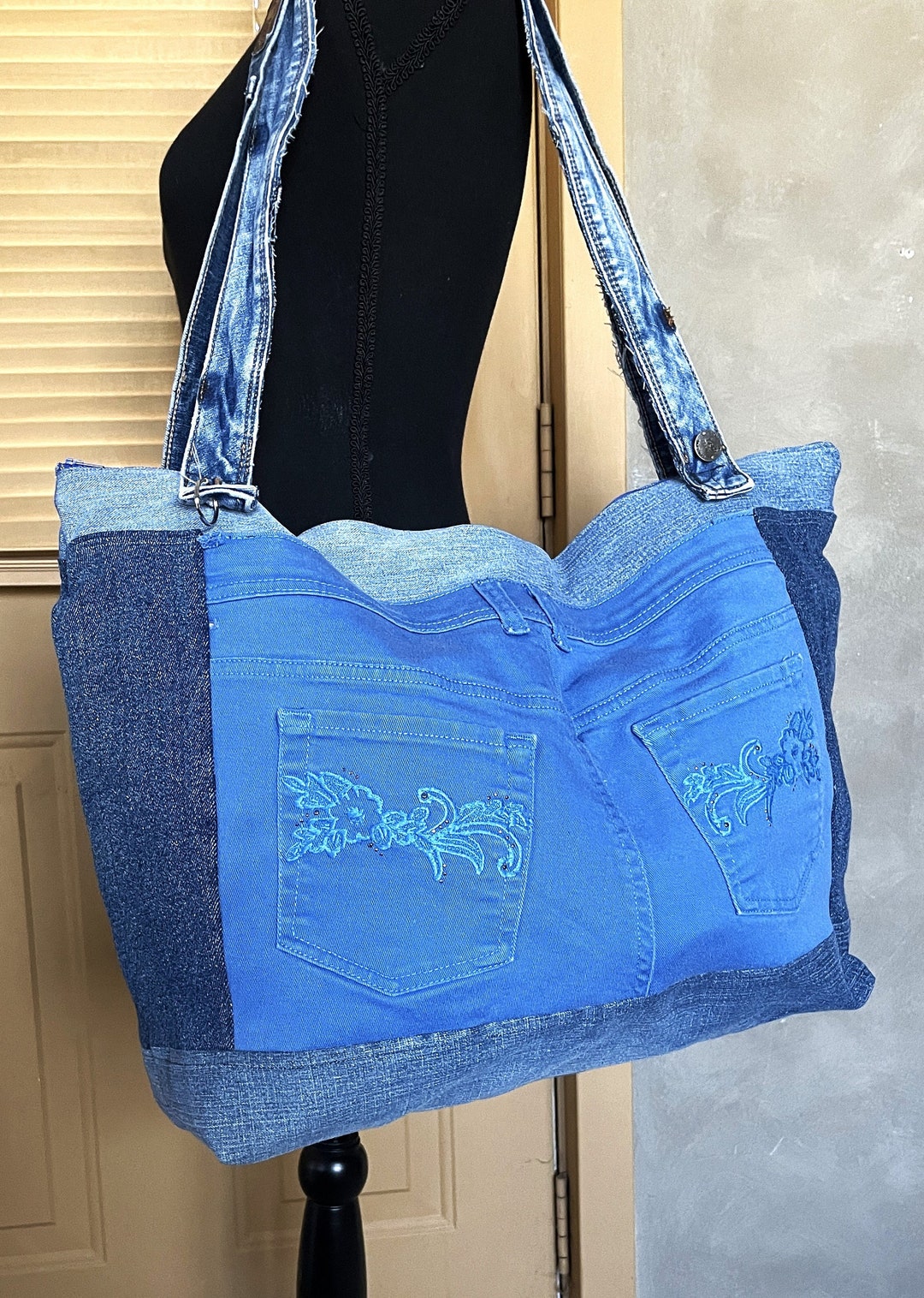 XL Denim Tote Bag / Denim Tote / Recycled Jeans Bag / Recycled Denim ...