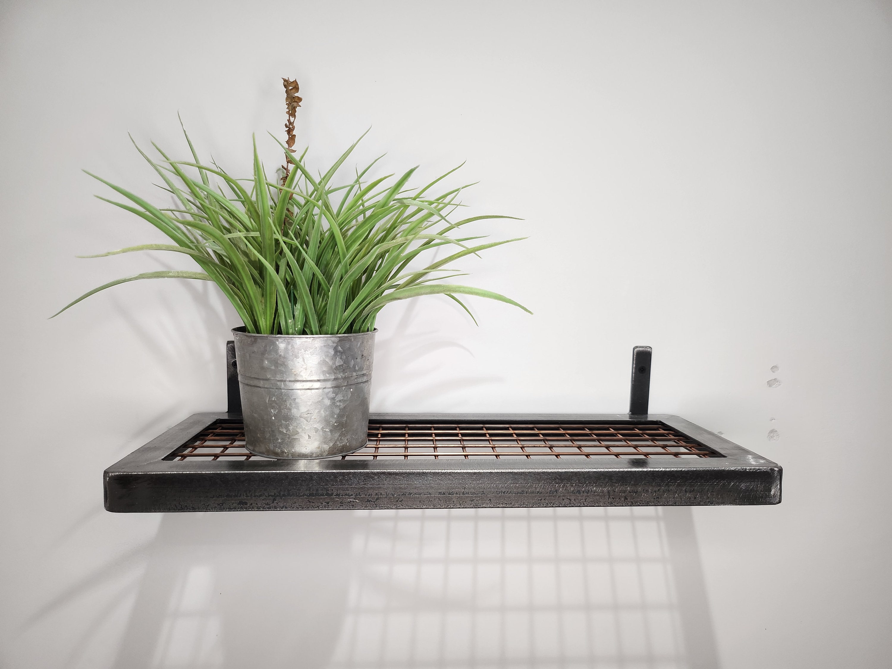 Metal Mesh Shelf – Industrial Wire Shelf – Raw Steel Wall Shelf – Heavy ...
