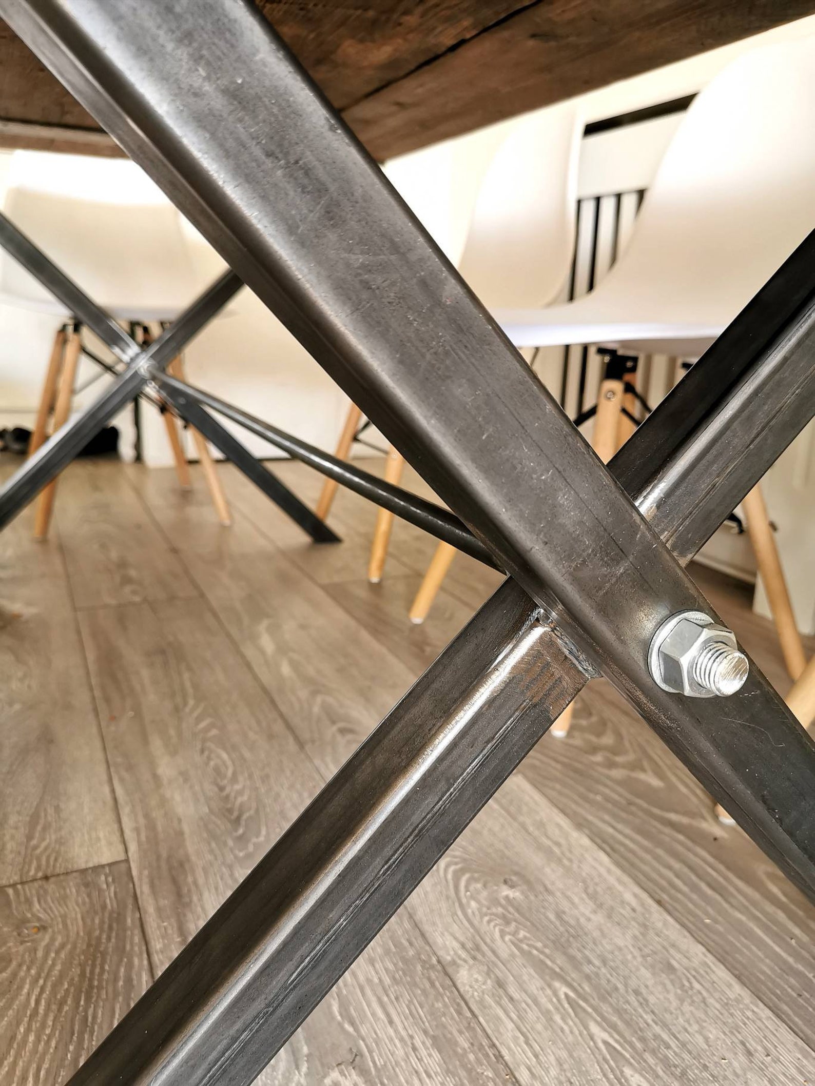 Industrial Cross Leg Raw Steel and Rustic Reclaimed Scaffold - Etsy UK