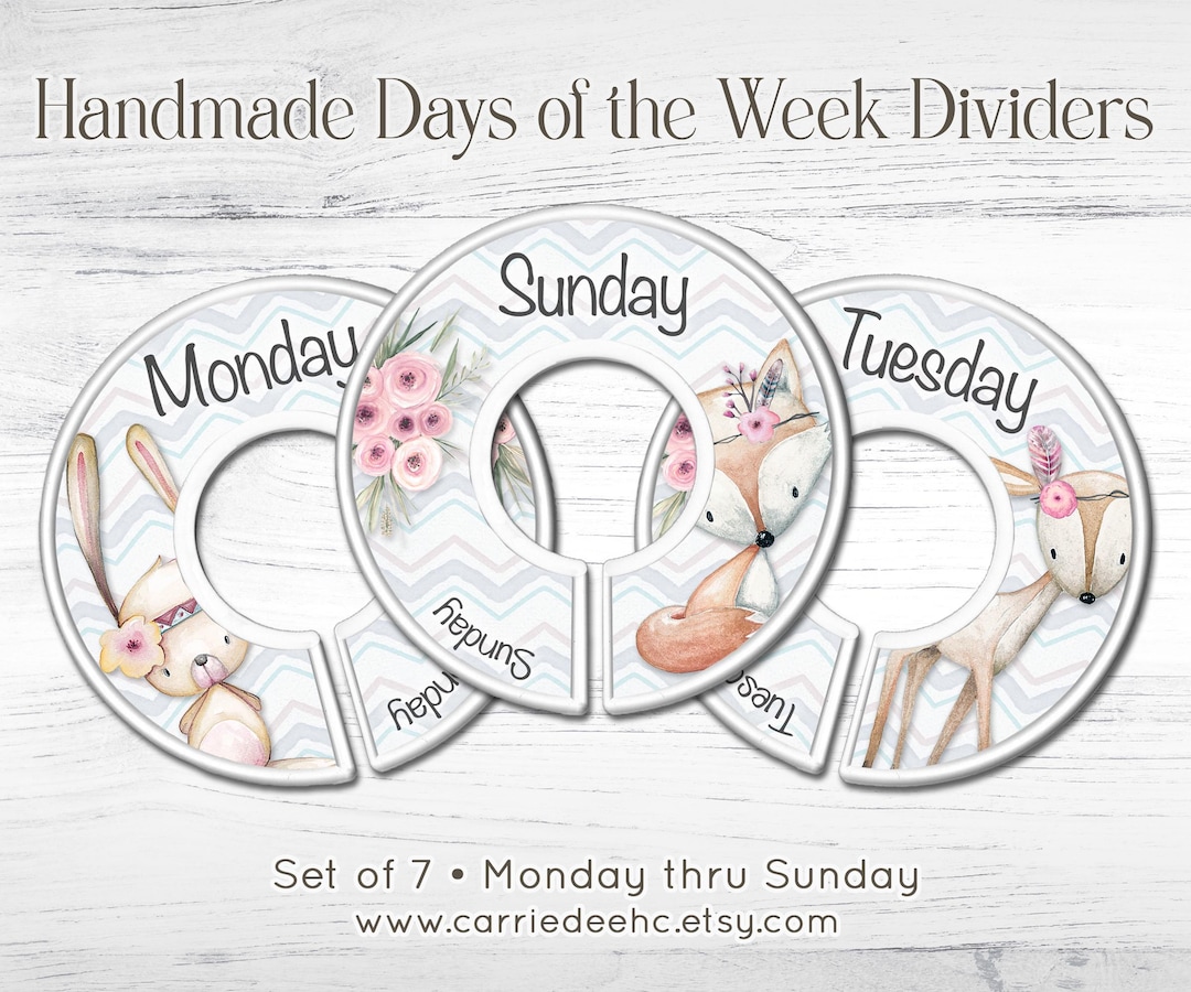 Woodland Animals Days of the Week Dividers, Girls Boho Kids Room ...