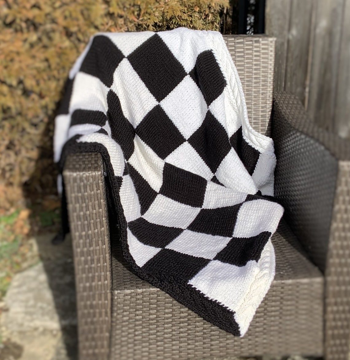Checker Board Blanket/ Black and White Wednesday/ Knitted Blanket ...