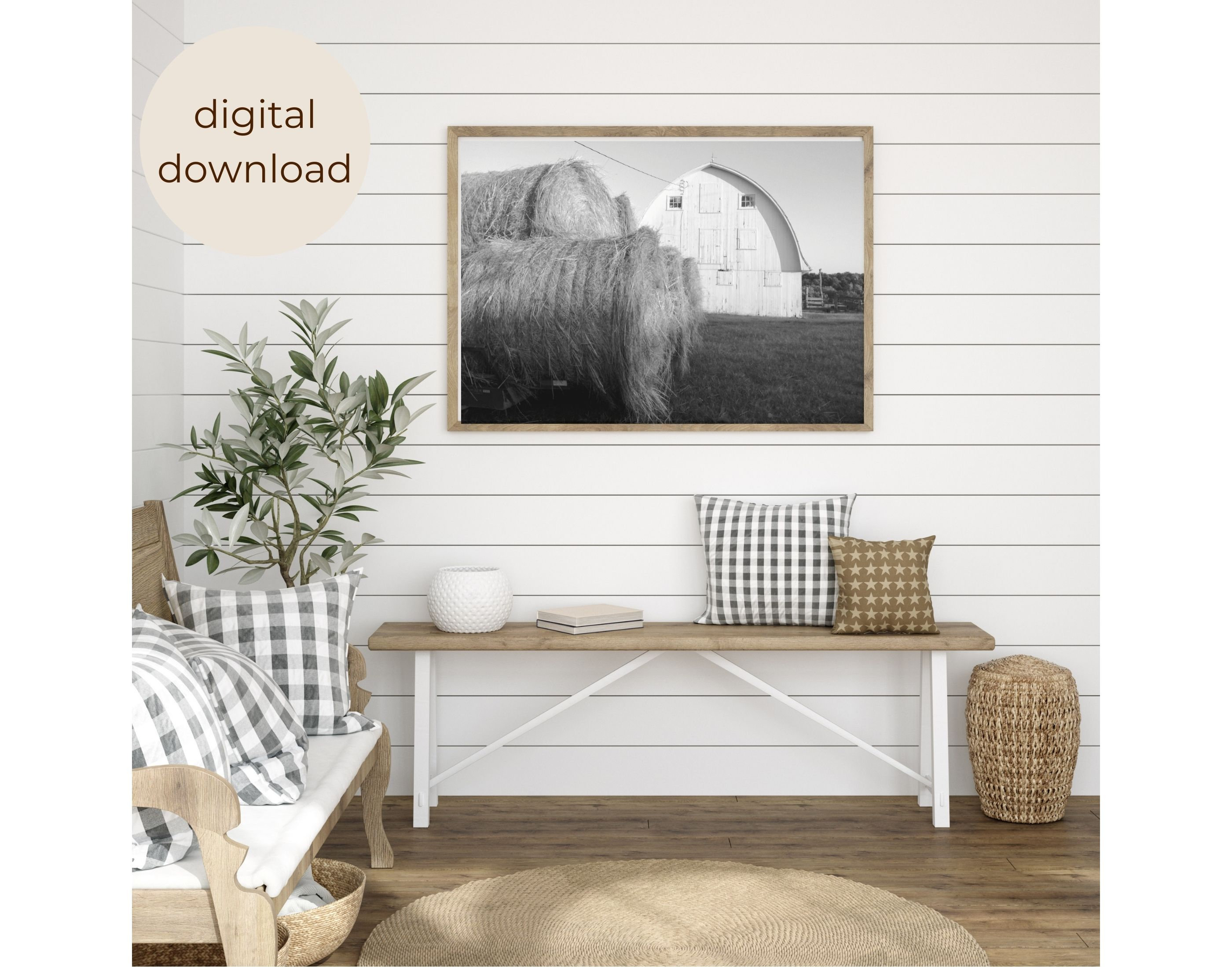 Black and White Farm Print, Farm Photography, Rustic Old Barn and Hay ...