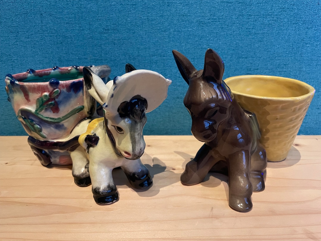 2 Vintage Donkey Ceramic Succulent Planter's - Etsy