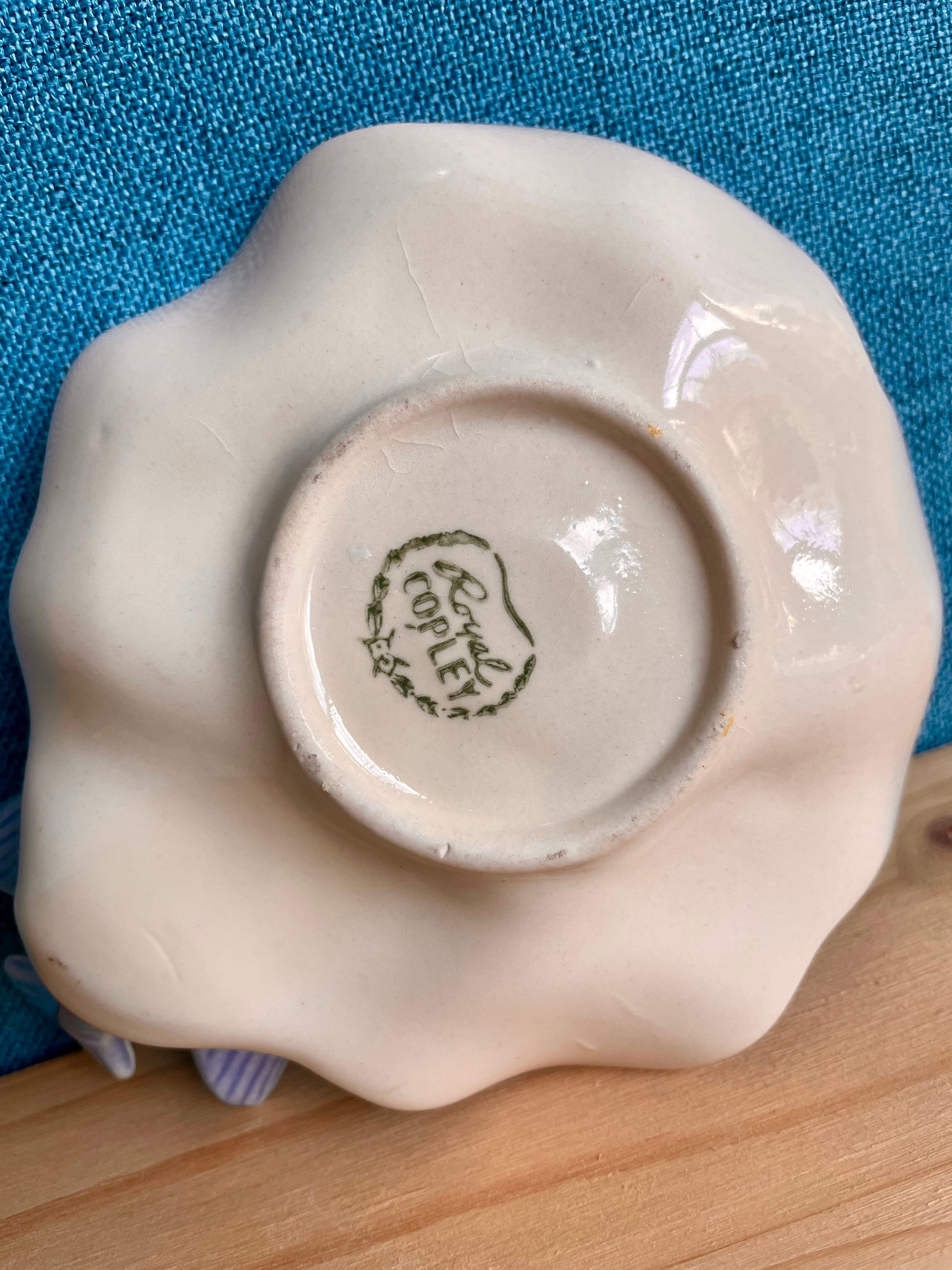 Pottery Ceramic Royal Copley Bird and Flower Trinket Dish Pastel Blue ...