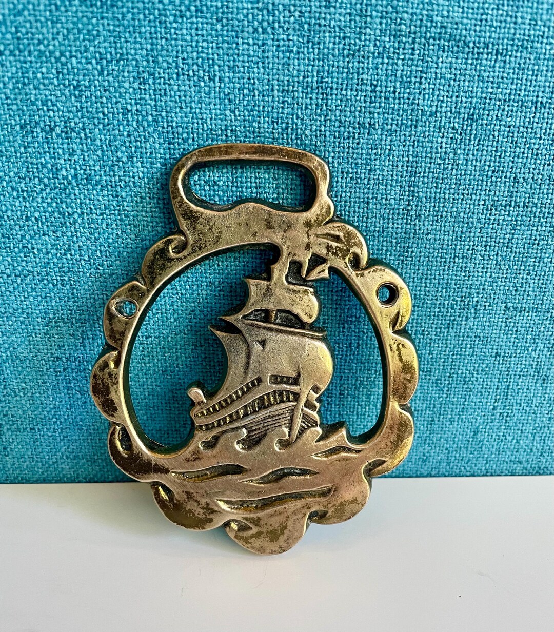 Brass Horse Harness Medallion With Vintage Nautical Pirate Clipper Ship ...