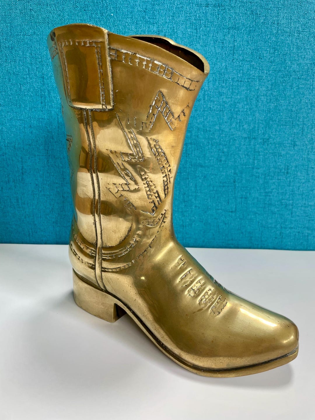 Vintage Large Brass Cowboy Boot - Etsy
