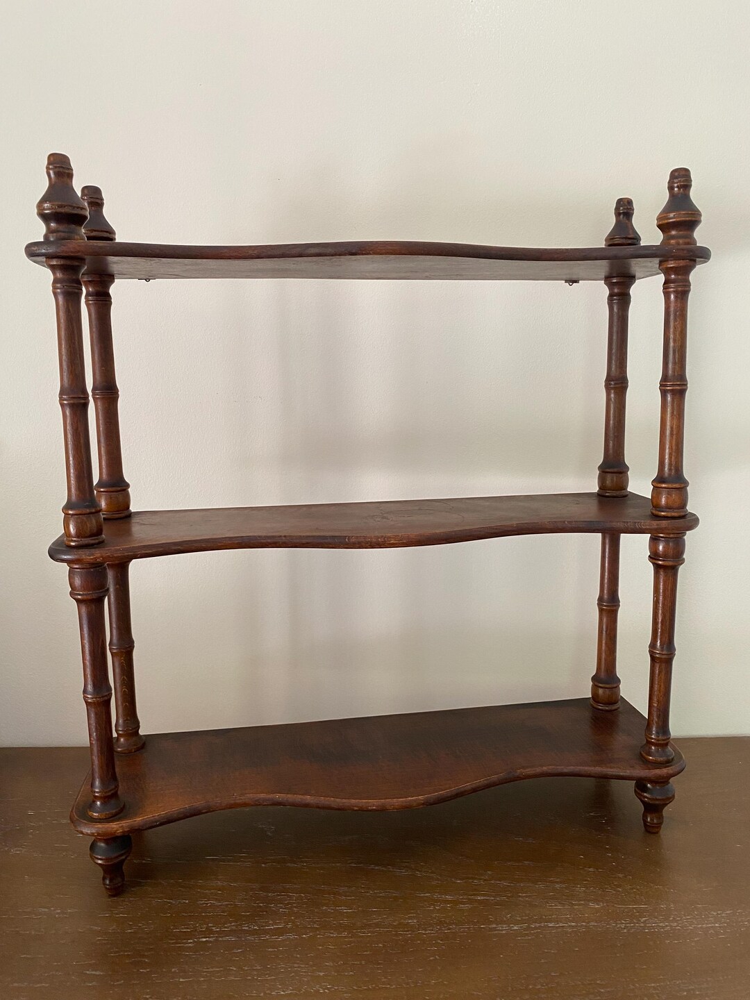 Antique French Wooden Wall Display Shelf Ornate Finials Mahogany Colour ...