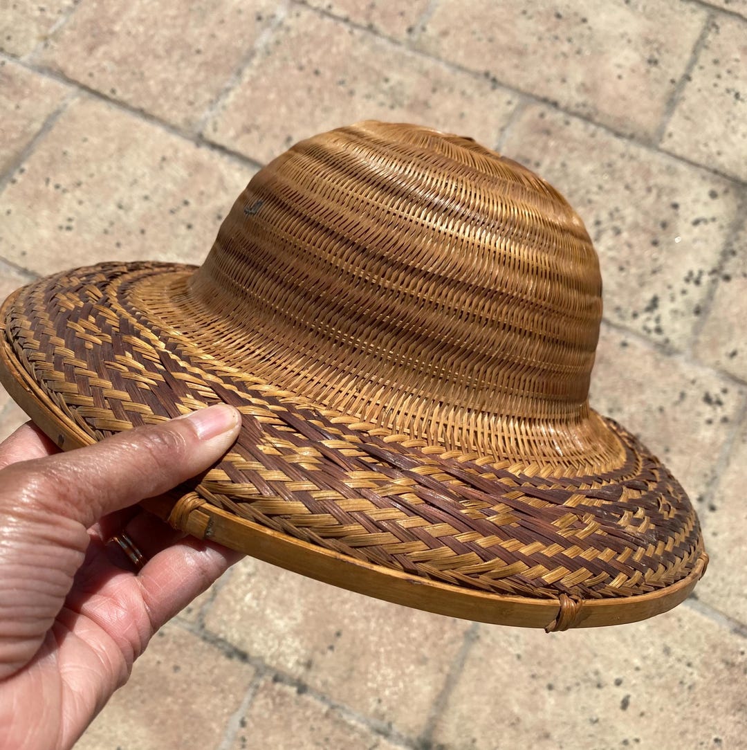 Vintage Rattan Bamboo Safari Sun Hat Bohemian Gallery Wall Hanging Hat ...