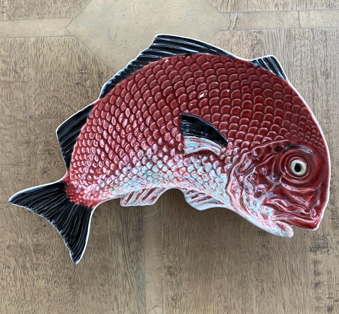 Portuguese Curved Fish Dish Bowl by Ceramist Bordallo Pinheiro Serving Dish Unique Dining Decor ...