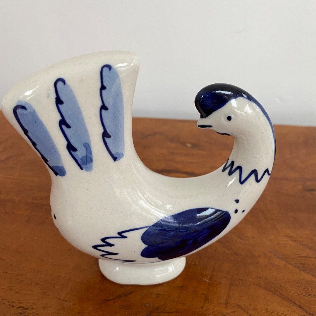 Vintage Russian Chicken Figurine Made in USSR Blue and White Ceramic - Etsy