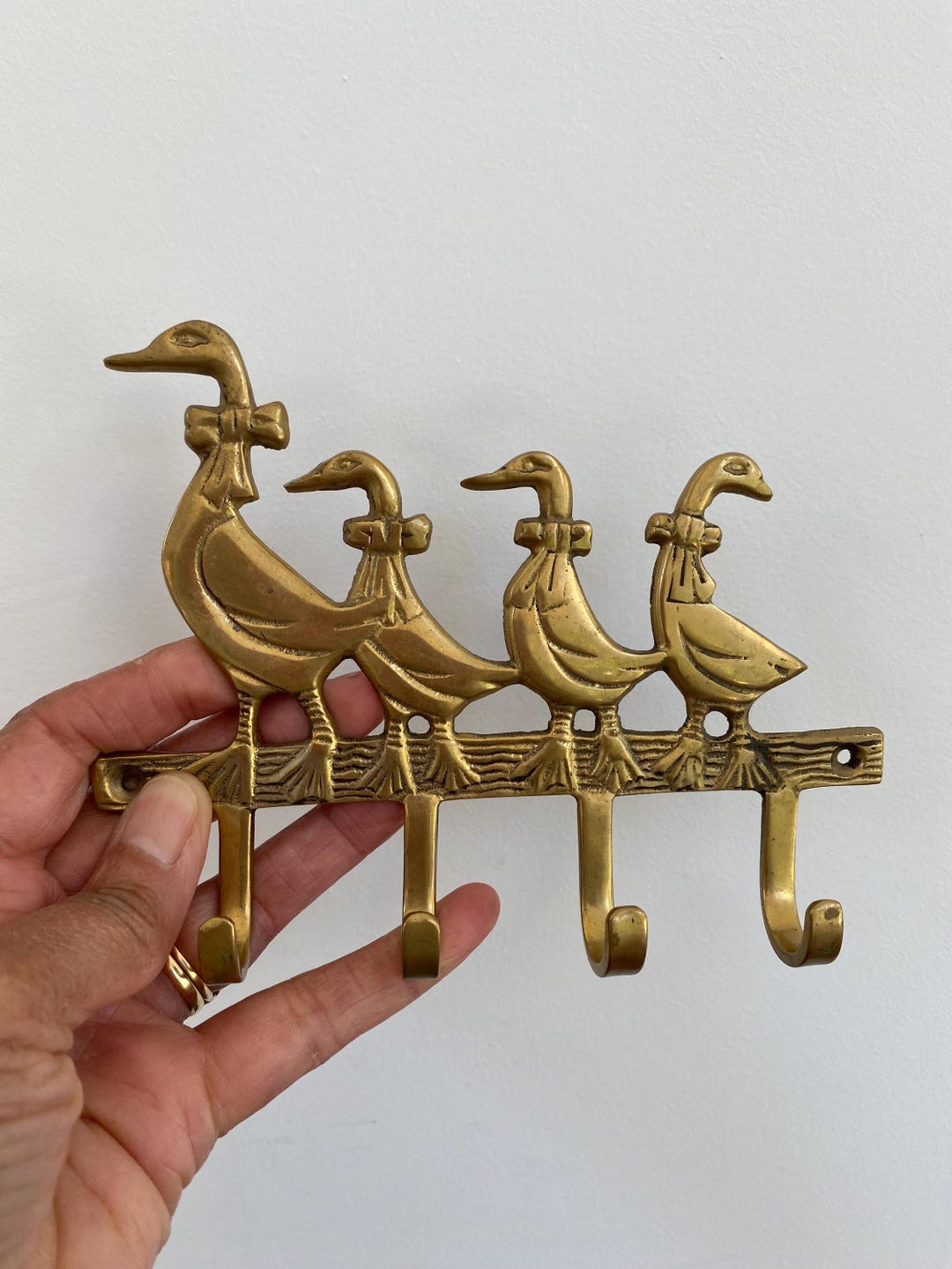 Vintage Brass Geese Duck Key Hook – Wall Mounted Bird Key Rack – Mid ...