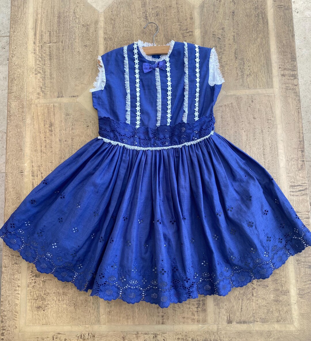 Vintage Paula Walton Childs Party Dress Deep Blue, Lace, Broderie ...
