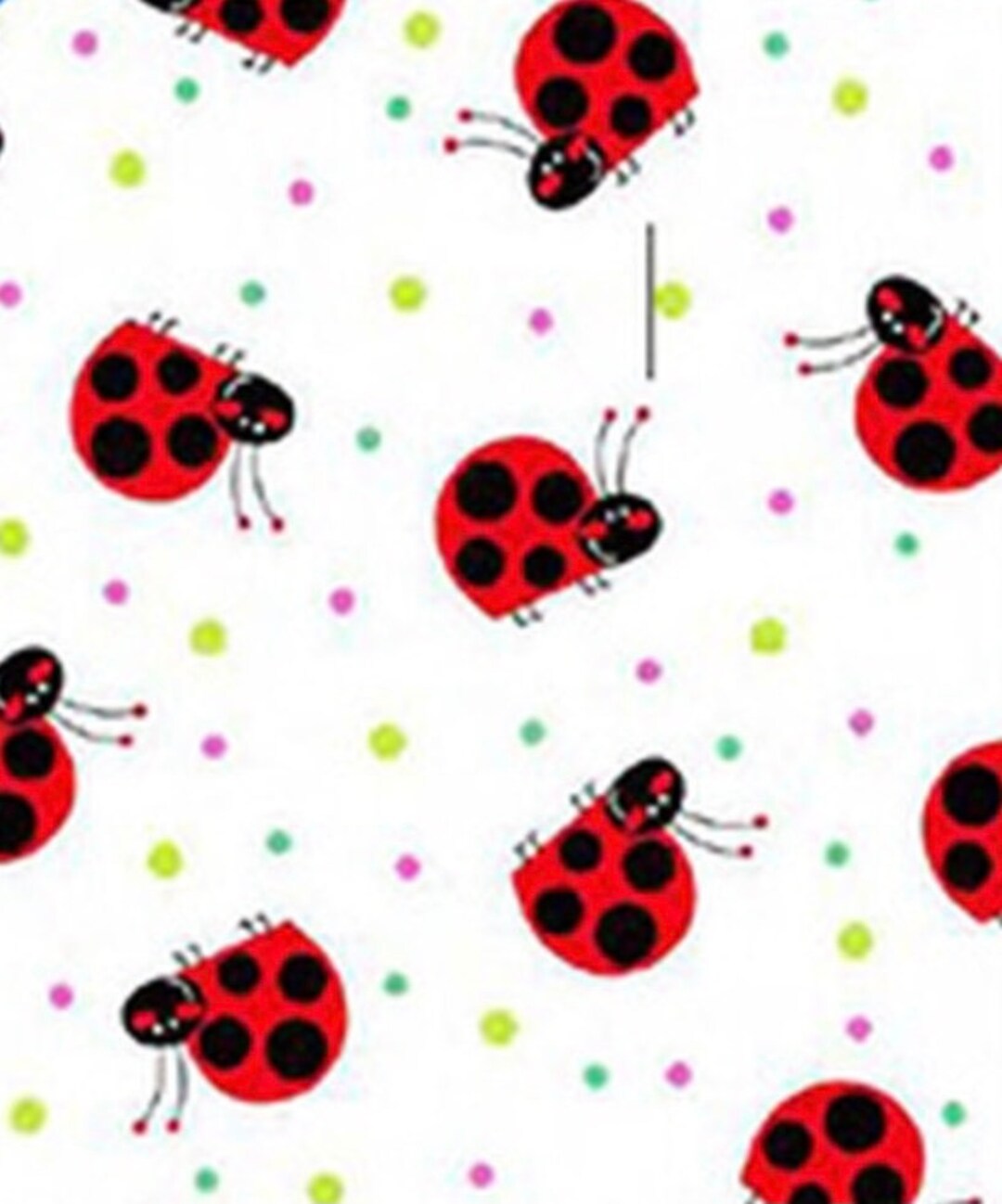 Lady Bugs and Polka Dots on White Cotton Flannel Fabric - A.E. Nathan ...