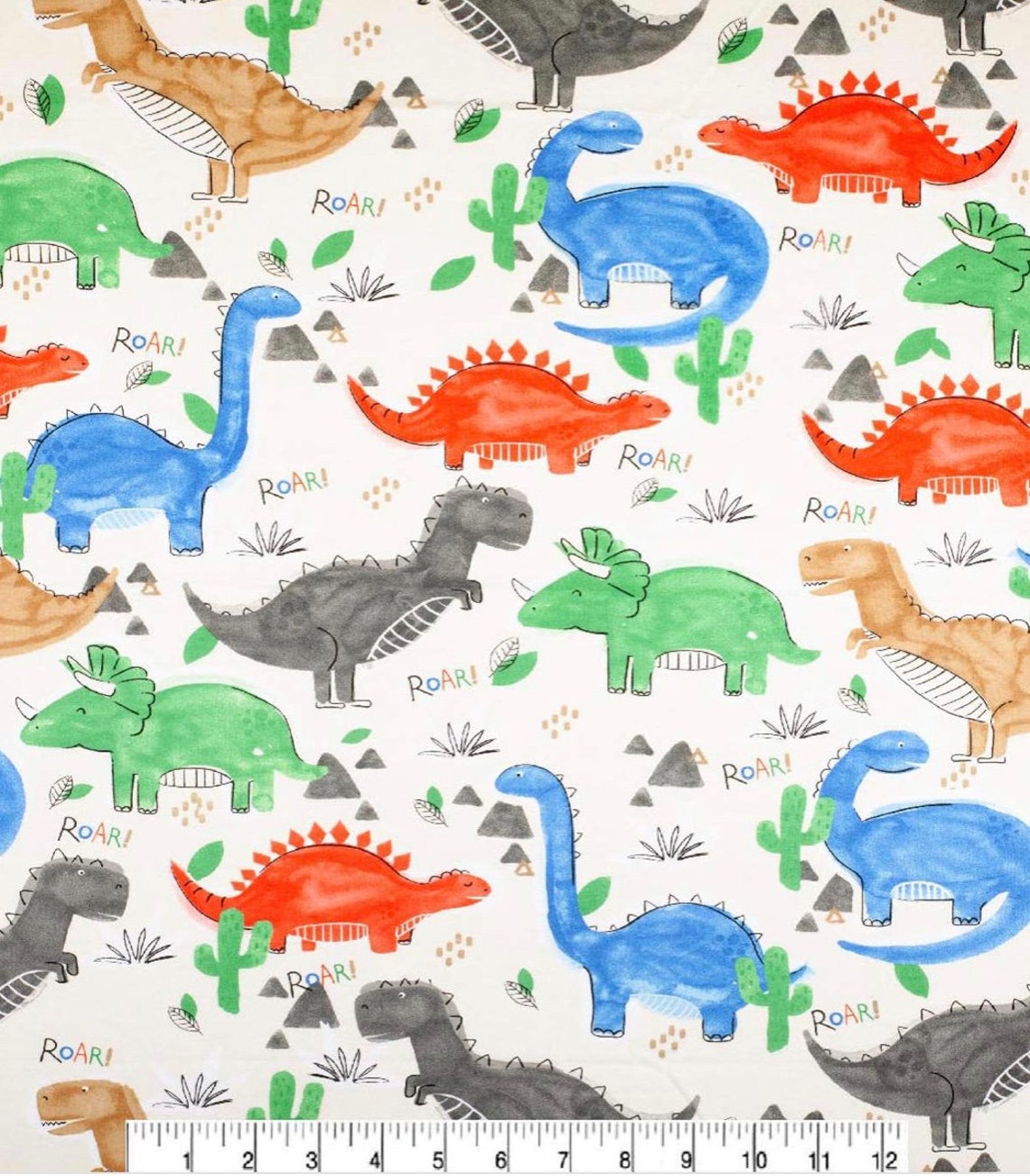 Watercolor Dino Super Snuggle Flannel Fabric Dinosaur Fabric - Etsy