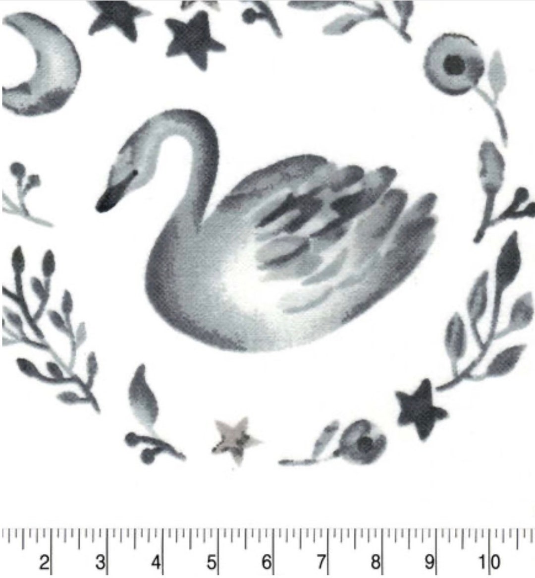 Celeste Swan Floral Magic Moon Cotton Flannel Fabric OR Celeste Swans ...