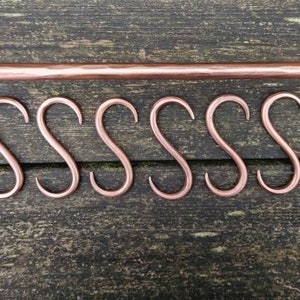 Full Set Copper Untensil Rail With S Hooks Blacksmith Made Hammered Effect Kitchen Interior ...