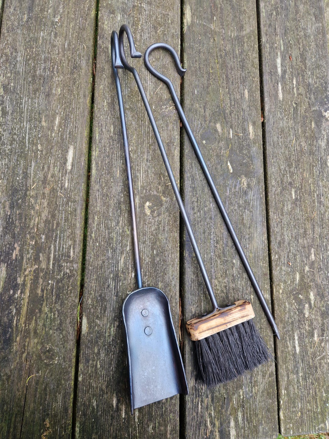 Hand Forged Wrought Iron Fireplace Tool Set Iron Blacksmith Made Shovel ...
