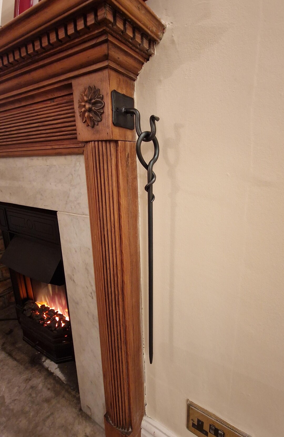 Matching Fire Poker & Hook Set Fire Tools iron log Burner Hand Forged ...