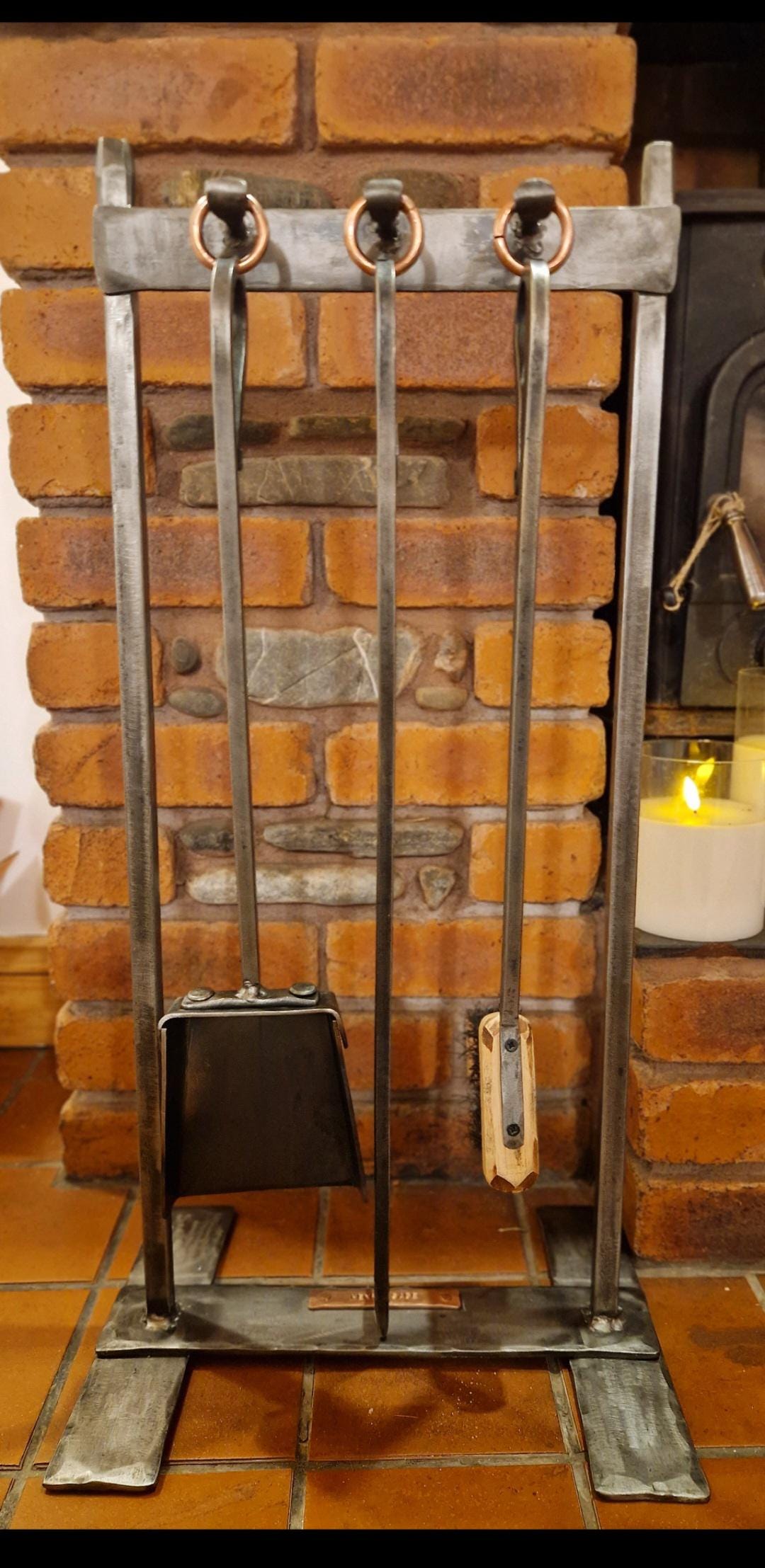 Large Industrial Wrought Iron Fireplace Tool Set Iron Blacksmith Made ...