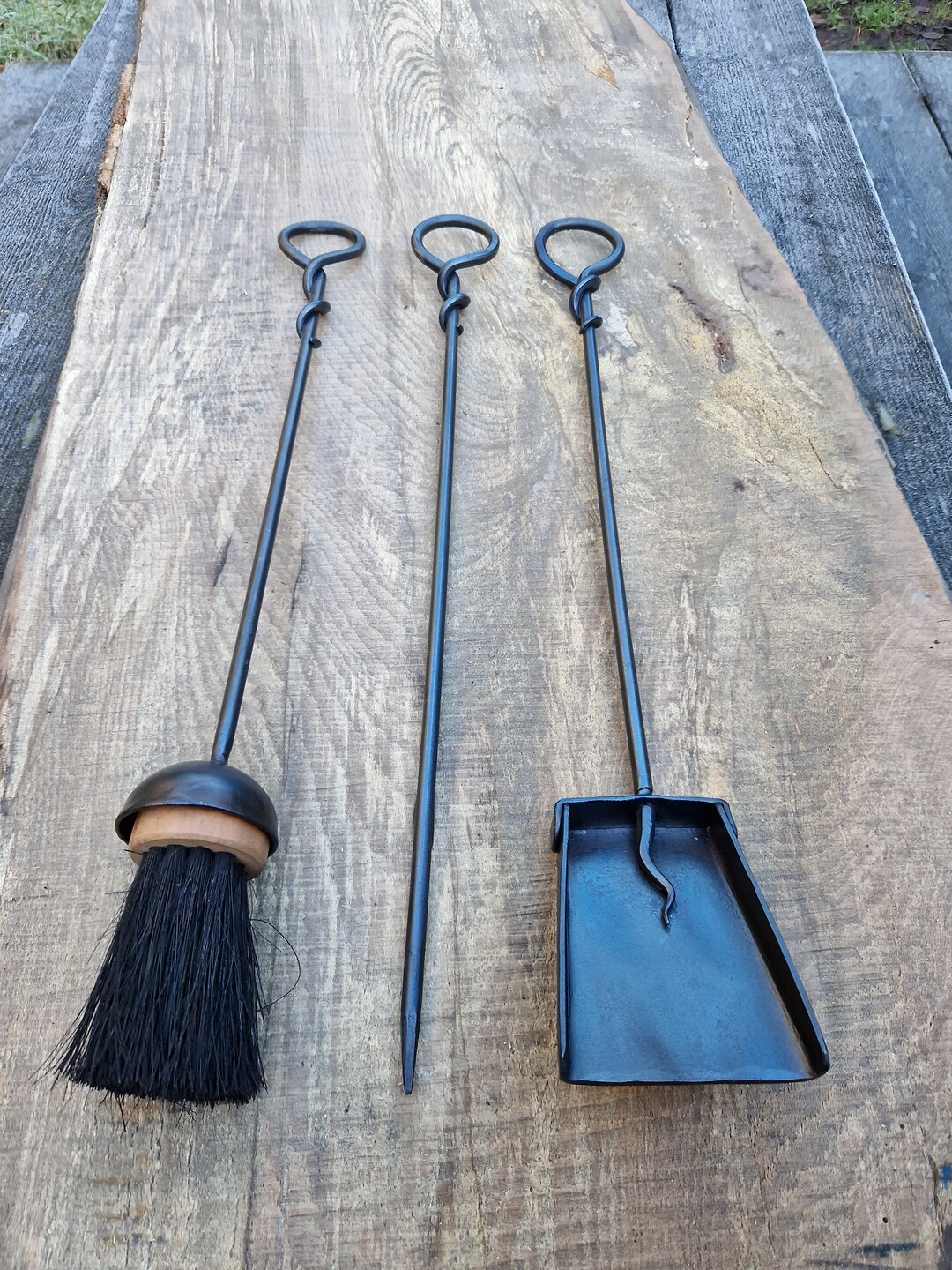 3 Piece Fire Tools Hand Crafted Mouse Tail Fire Tools iron log Burner ...