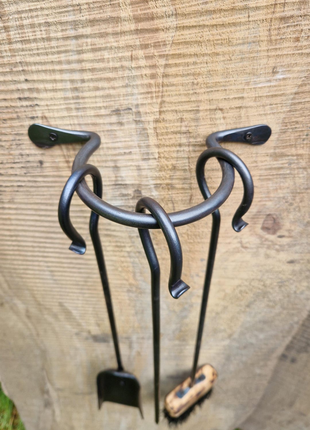 Wrought Iron Hanging Fireplace Tool Set Iron Blacksmith Made Shovel ...