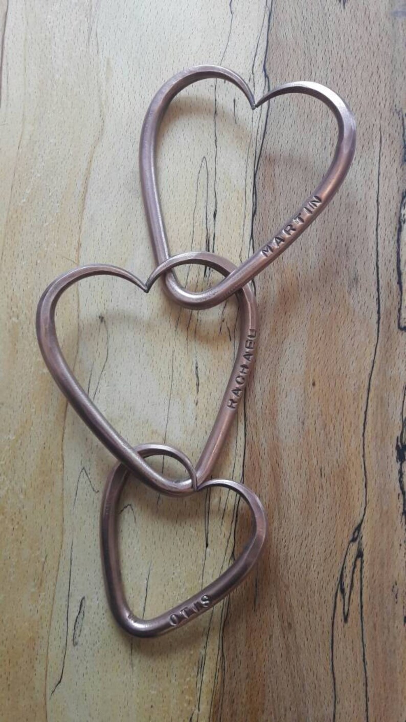 3 Interlinked Personalised Family of Copper Love Hearts 7th - Etsy UK