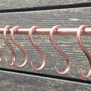 Full Set Copper Untensil Rail With S Hooks Blacksmith Made Hammered Effect Kitchen Interior ...