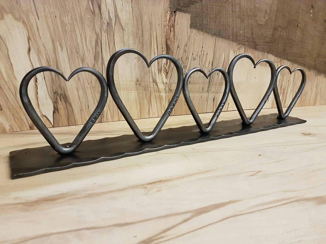 X5 Family of Hearts Sculpture Iron Love 11th Year Anniversary Steel for ...