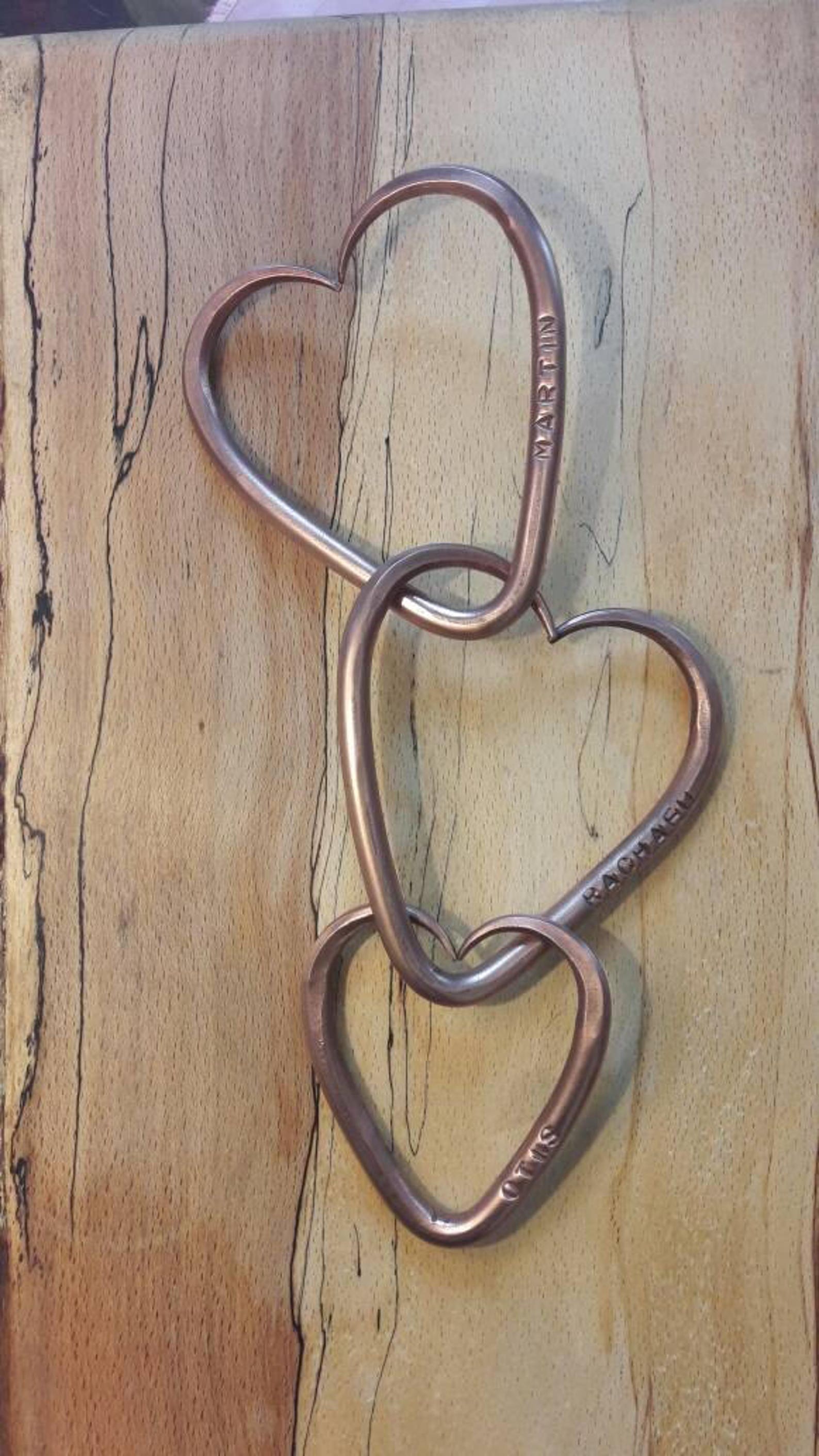 3 Interlinked Personalised Family of Copper Love Hearts 7th - Etsy UK