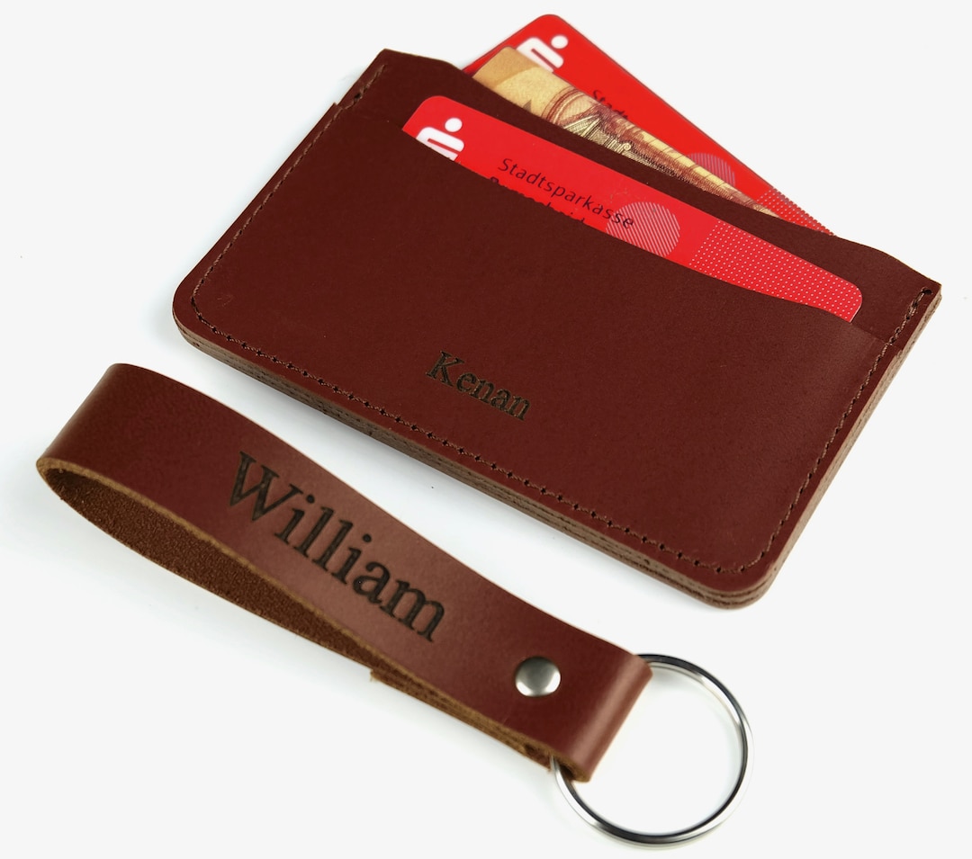 Personalized Keychain and Card Holder Leather, Custom Leather Keychain ...