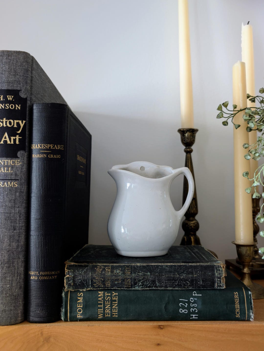 Vintage Ceramic Pitcher | Flat-back Vase for Wedding Styling | Rustic ...