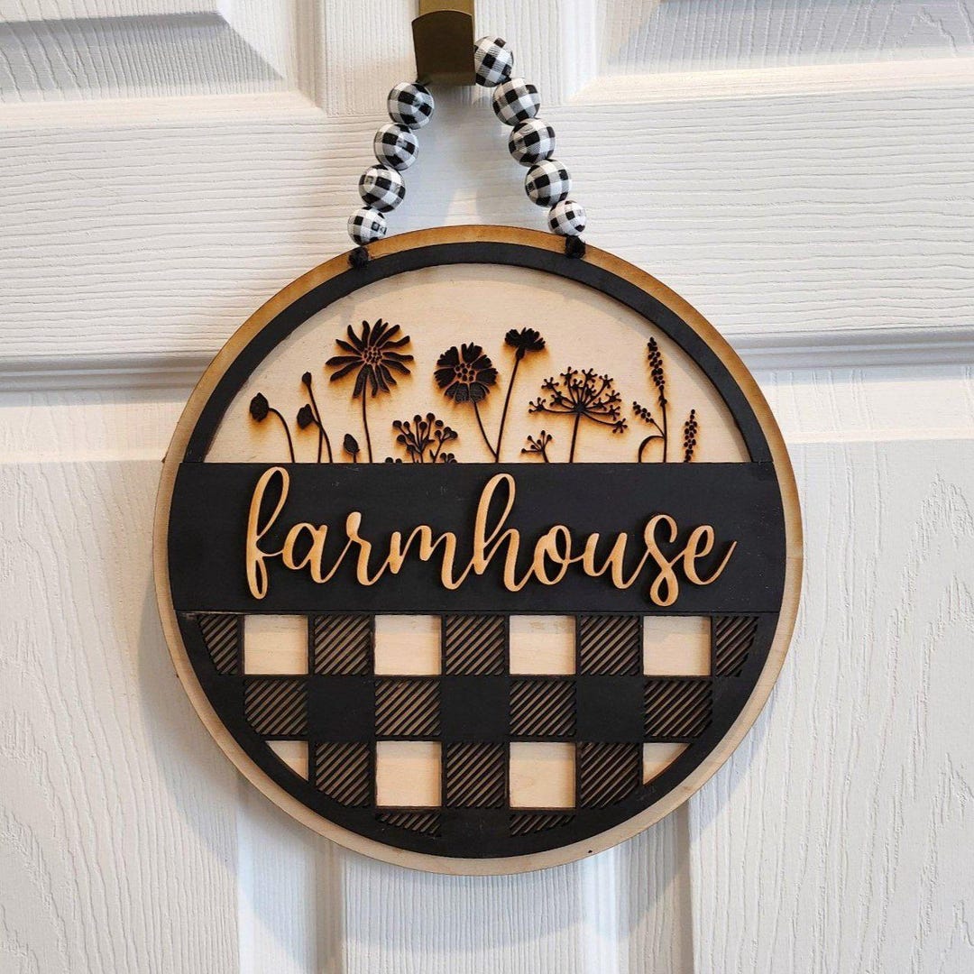 Floral Engraved Plaid Farmhouse Sign - Etsy