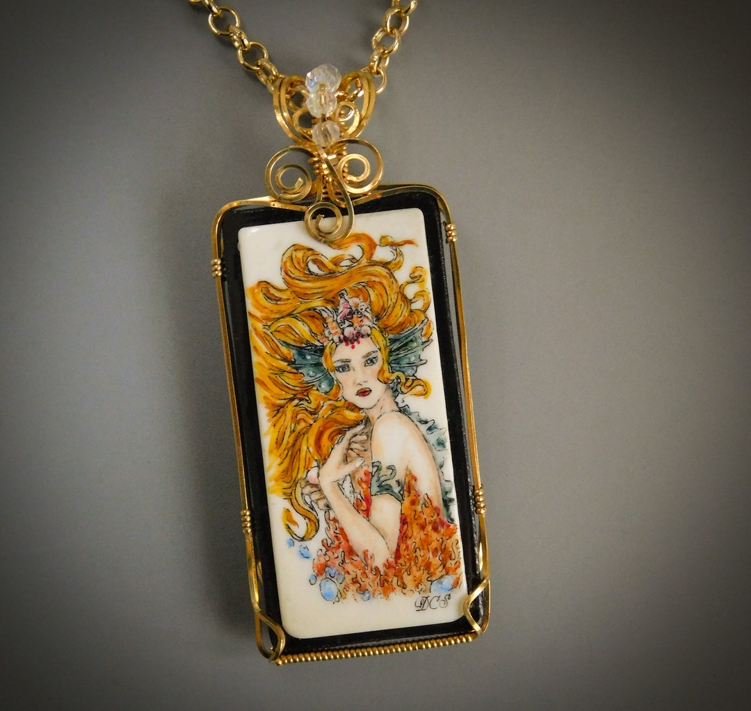 Red Reef Mermaid Fantasy Scrimshaw Engraved Illustration on - Etsy