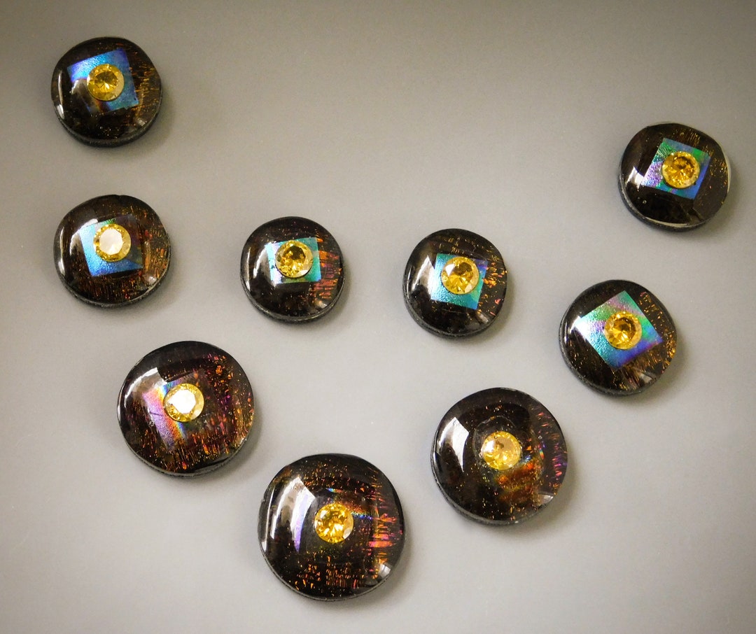 Set of 9 Matching Small Round Dichroic Fused Glass Cabochons With Round ...
