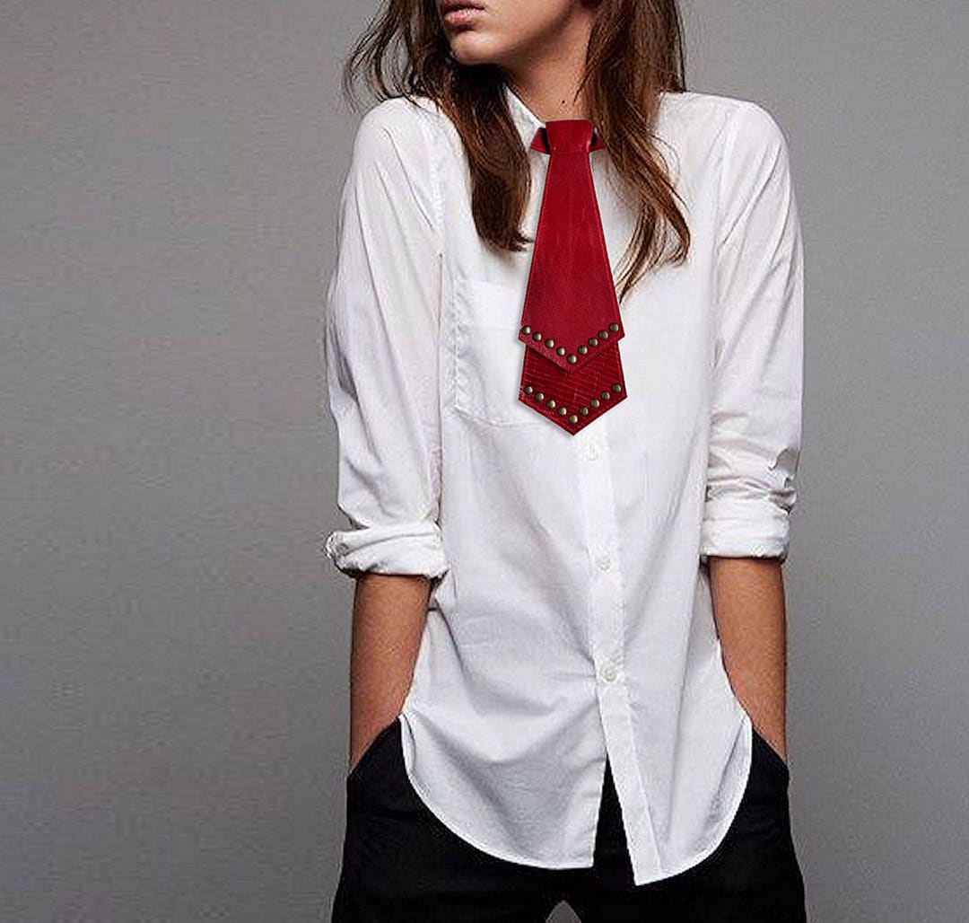 Red Leather Necktie With Studs for Men and Women, Red Ties or Steampunk ...