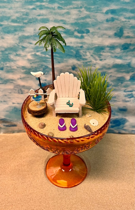Miniature Beach Scene in Margarita Glass ocean View beach | Etsy