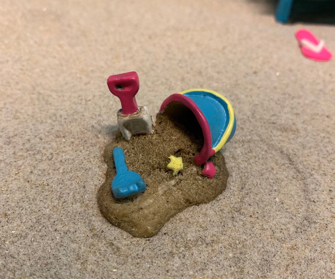 Miniature Beach Bucket With Shovels And Sand Beach Miniatures | Etsy