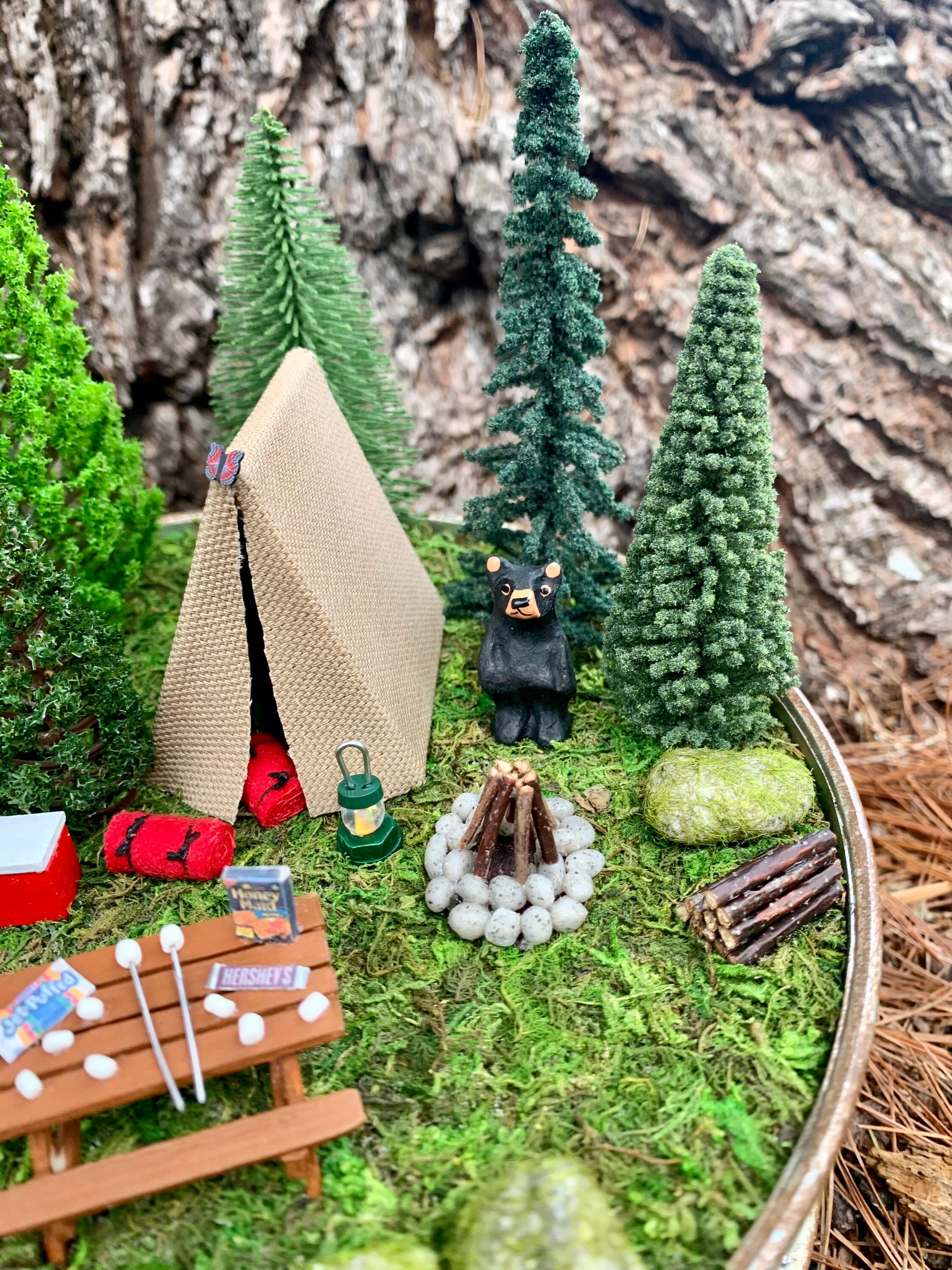 Miniature Camping Scene With Fishing Rods Tent Deer And Bear - Etsy 日本