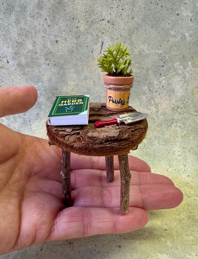Miniature Herb Table - Miniature Garden - Miniature Herbs - Dollhouse ...
